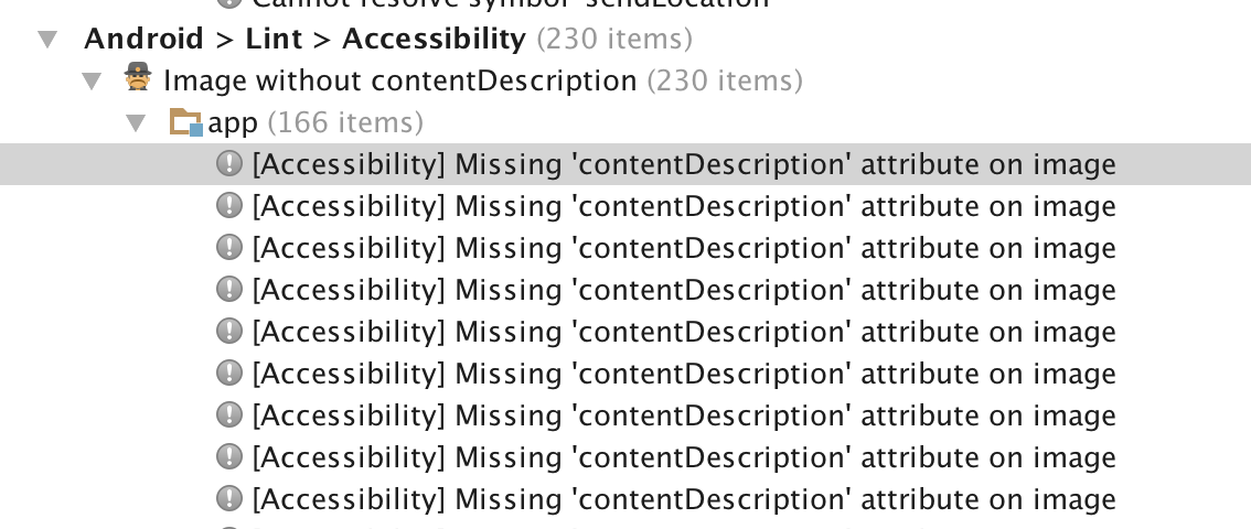 ContentDescription を無視する - [Accessibility] Missing contentDescription attribute on image