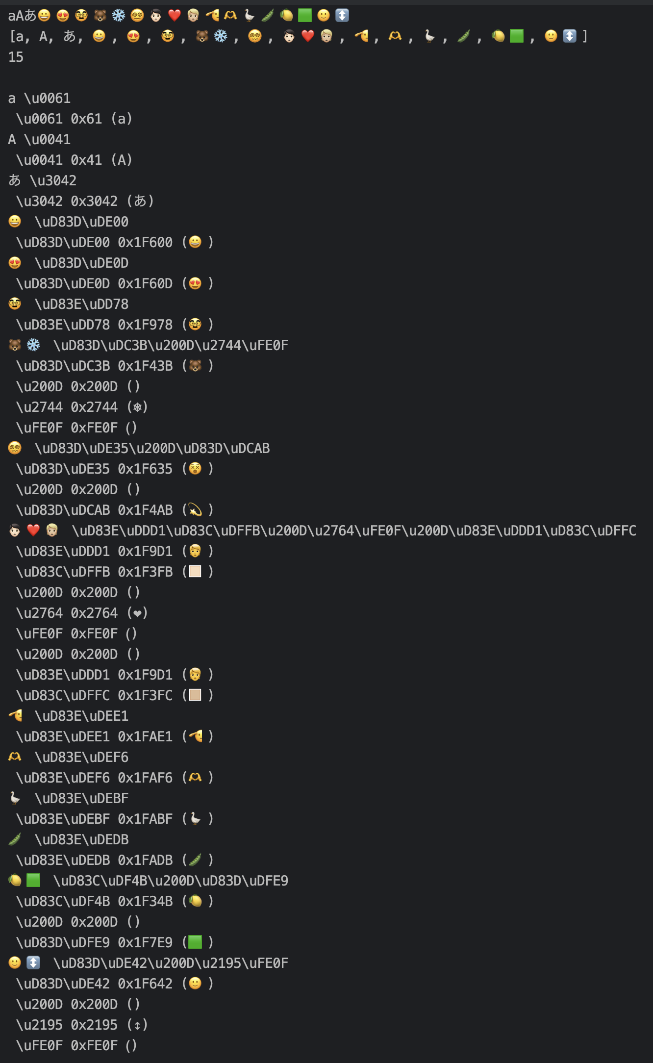 【Kotlin】絵文字を含む Unicode 文字列の文字数をカウントする方法と文字ごとの構成要素