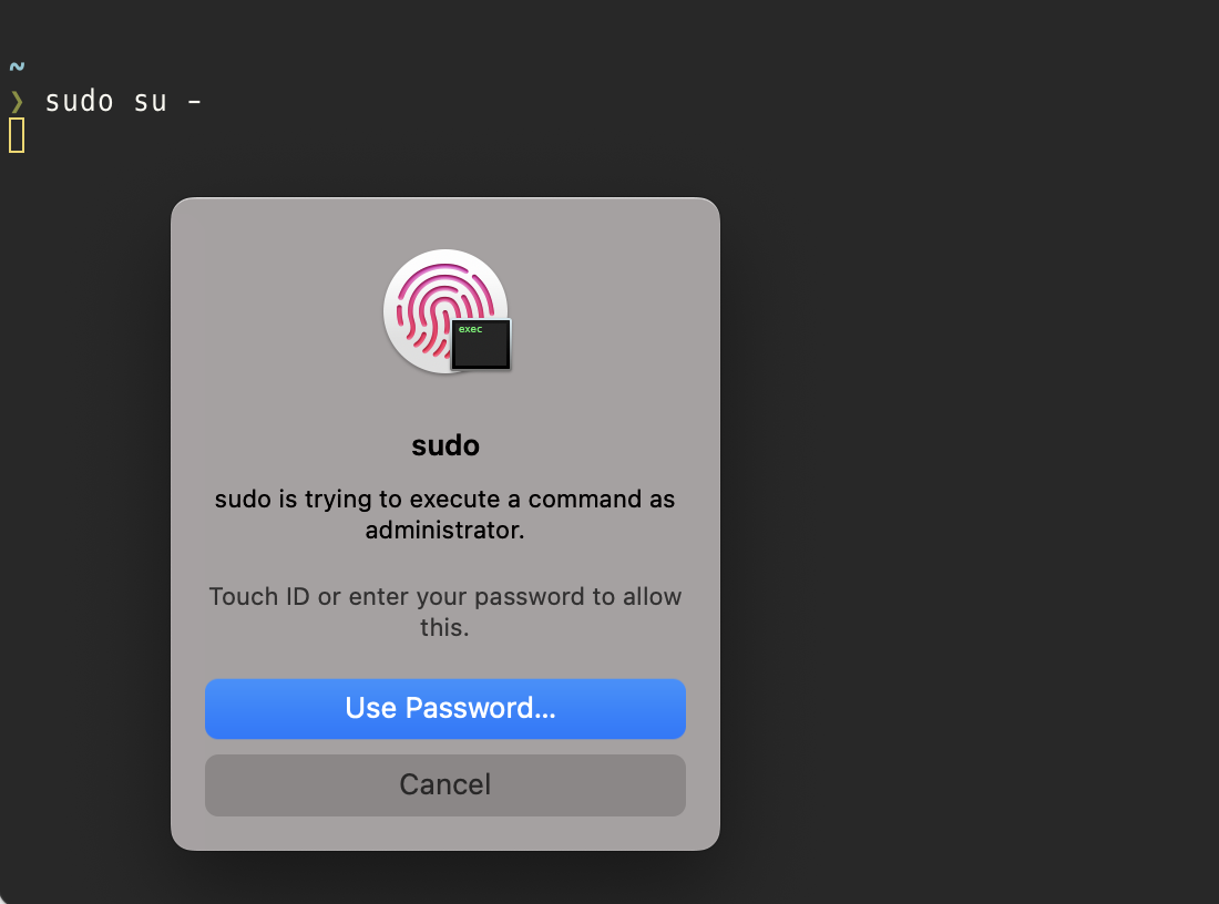 【macOS Sonoma】sudo のパスワード入力を Touch ID (指紋認証) で永続的に越えてゆく